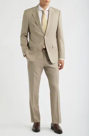 BOSS Huge Slim Fit Tan Virgin Wool Suit - Light Tan