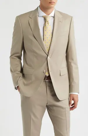 BOSS Huge Slim Fit Tan Virgin Wool Suit