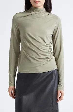 Vince Side Drape Funnel Neck Top - Artichoke