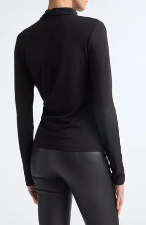 Vince Side Drape Funnel Neck Top - Black
