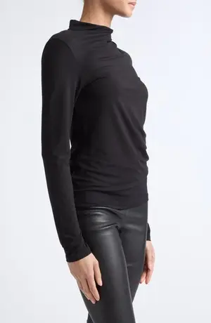 Vince Side Drape Funnel Neck Top - Black