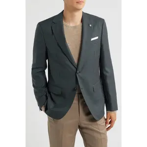 BOSS Hutson Slim Fit Dark Green Microcheck Virgin Wool Suit - Green/tan