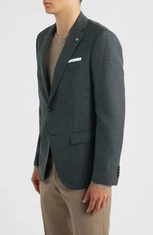 BOSS Hutson Slim Fit Dark Green Microcheck Virgin Wool Suit