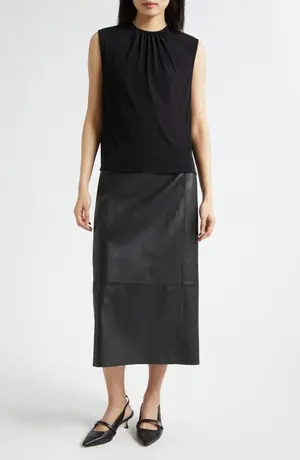 Vince Gathered Jewel Neck Sleeveless Top