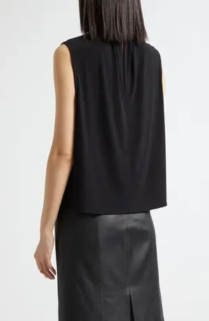 Vince Gathered Jewel Neck Sleeveless Top