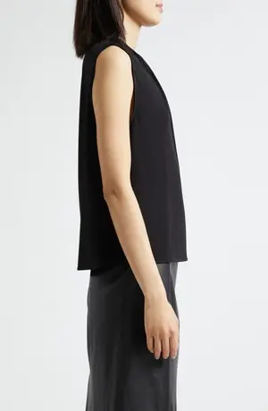 Vince Gathered Jewel Neck Sleeveless Top