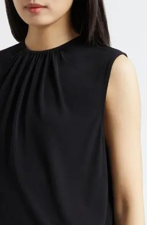 Vince Gathered Jewel Neck Sleeveless Top