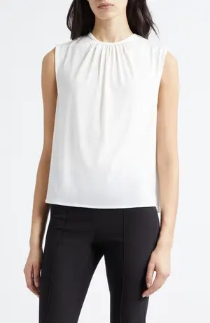 Vince Gathered Jewel Neck Top - Off White