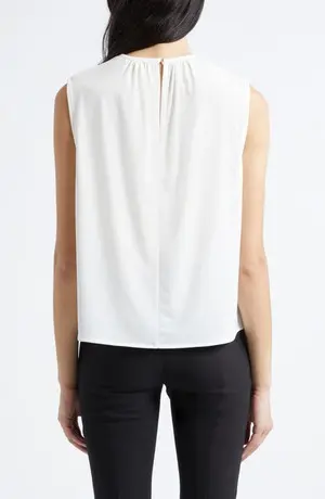 Vince Gathered Jewel Neck Top - Off White