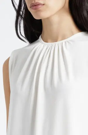 Vince Gathered Jewel Neck Top - Off White