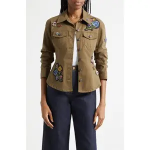 Cinq À Sept Love Garden Patches Cotton Stretch Twill Jacket - Dark Olive Multi