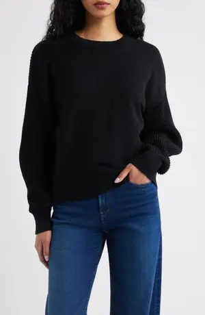 Madewell Rib Drop Shoulder Crewneck Sweater - Jet Black