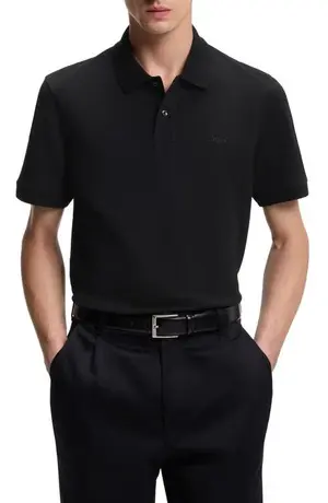 BOSS Pallas Solid Cotton Piqué Polo - Black