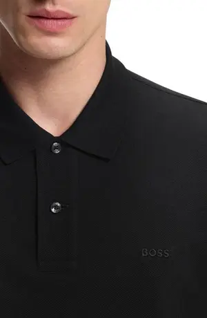 BOSS Pallas Solid Cotton Piqué Polo - Black
