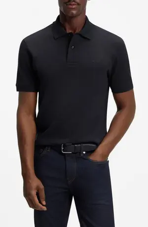 BOSS Pallas Solid Cotton Piqué Polo Dk Bu