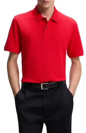 BOSS Pallas Solid Cotton Piqué Polo Med Rd