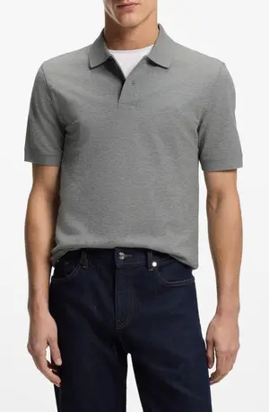 BOSS Pallas Solid Cotton Piqué Polo Silver