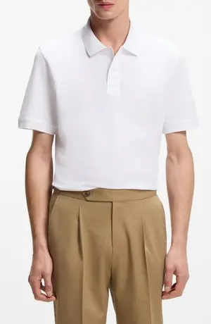 BOSS Pallas Solid Cotton Piqué Polo White