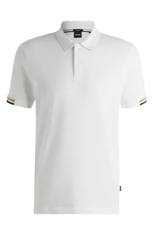 BOSS Parlay Solid Cotton Piqué Polo - White