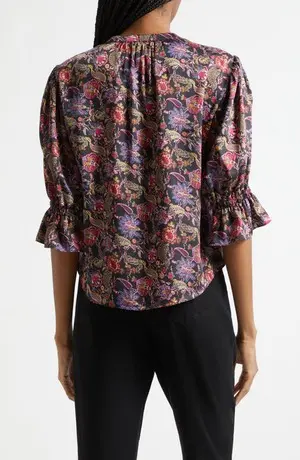 Cinq À Sept Paisley Eclipse Print Split Neck Top