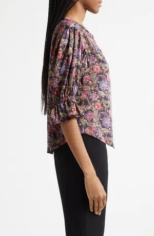 Cinq À Sept Paisley Eclipse Print Split Neck Top