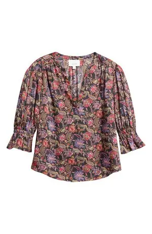 Cinq À Sept Paisley Eclipse Print Split Neck Top