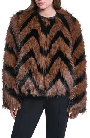 Karl Lagerfeld Paris Zigzag Faux Fur Jacket