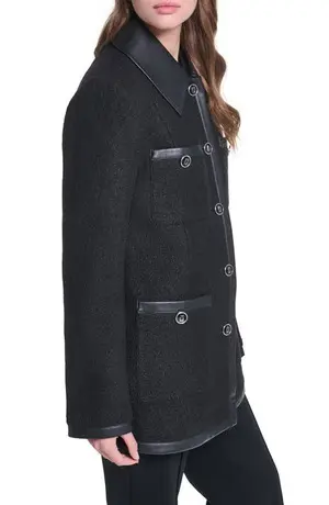 Karl Lagerfeld Paris Wool Blend Jacket With Faux Leather Trim