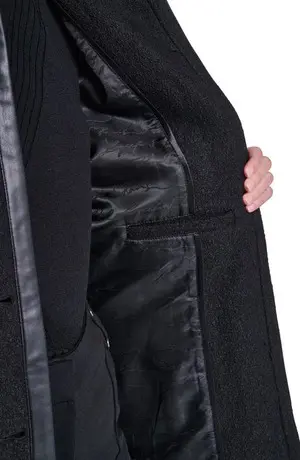 Karl Lagerfeld Paris Wool Blend Jacket With Faux Leather Trim