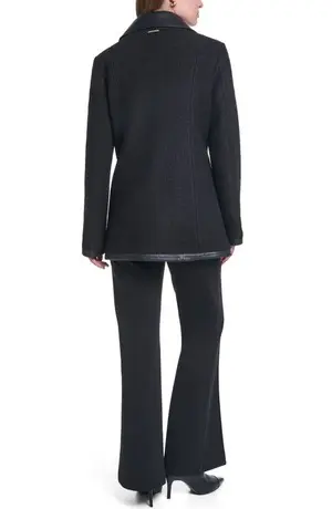 Karl Lagerfeld Paris Wool Blend Jacket With Faux Leather Trim