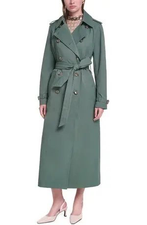 Karl Lagerfeld Paris Belted Trench Coat - Dark Sage