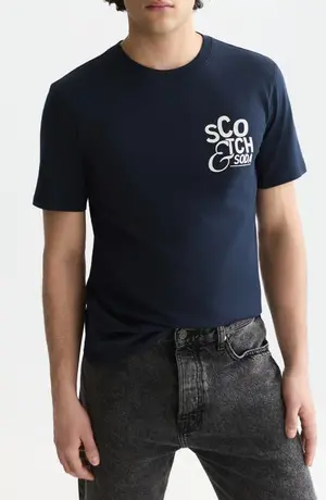 Scotch & Soda Regular Fit Cotton Graphic T-shirt - Sky Captain