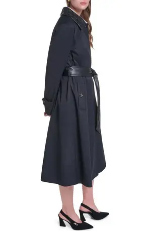 Karl Lagerfeld Paris Quilted Faux Leather Trim Trench Coat