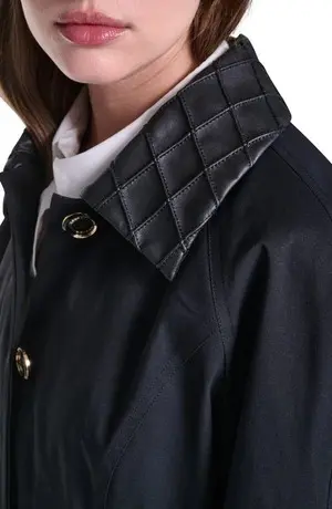 Karl Lagerfeld Paris Quilted Faux Leather Trim Trench Coat