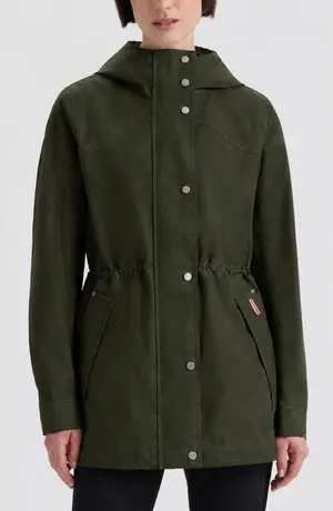 Hunter Adela Water Repellent Cotton Canvas Hooded Jacket - Hunter Green