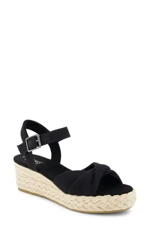Toms Kinsley Ankle Strap Espadrille Platform Wedge Sandal - Black