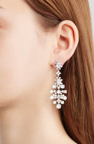 Nadri Large Drop Earrings - Rhodium
