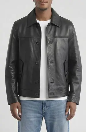 Bagatelle Genuine Leather Trucker Jacket - Black