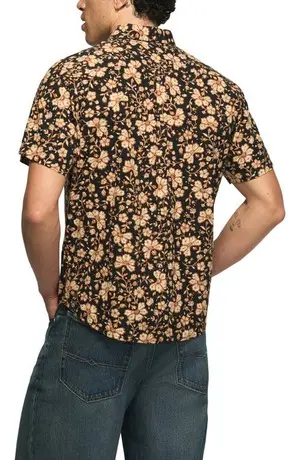 Lucky Brand Floral Short Sleeve Cotton Button-up Shirt - Black Print