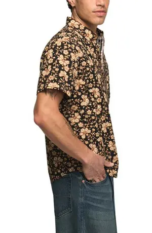 Lucky Brand Floral Short Sleeve Cotton Button-up Shirt - Black Print