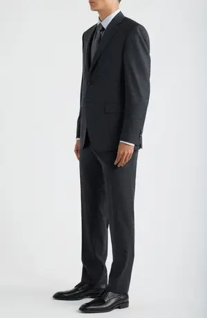 Canali Siena Regular Fit Grey Shadow Plaid Wool Suit