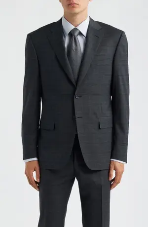 Canali Siena Regular Fit Grey Shadow Plaid Wool Suit