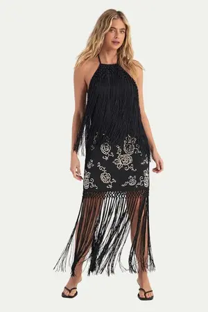 Nasty Gal High Neck Tassel Mini Dress