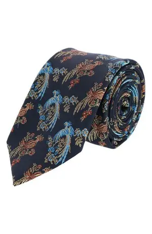 Trafalgar Silk Neck Tie With Bird Motif - Black