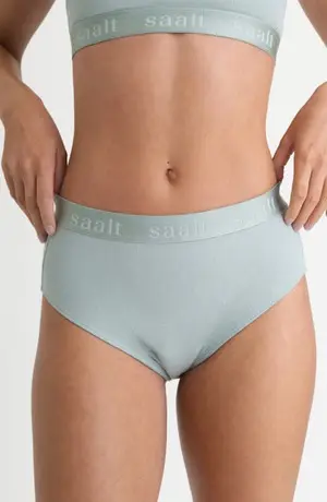 SAALT Period & Leakproof High Rise Stretch Cotton & Modal Rib Briefs - Seaglass