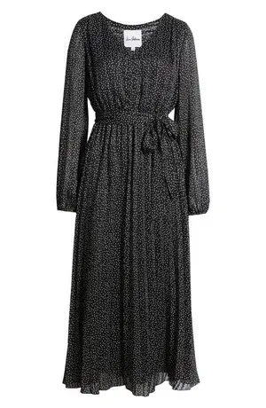 Sam Edelman Polka Dot Metallic Thread Long Sleeve Pleated Dress