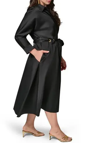 Donna Karan New York Drawstring Waist Stretch Midi Shirtdress