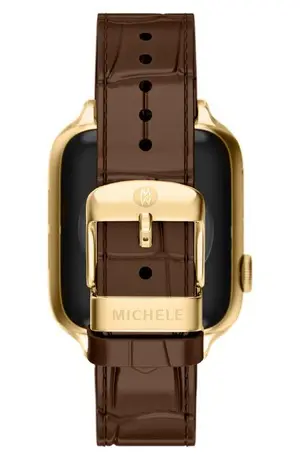 Michele Croc Embossed Leather 20mm Watchband - Brown