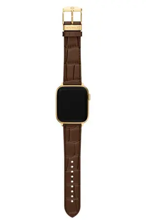 Michele Croc Embossed Leather 20mm Watchband - Brown