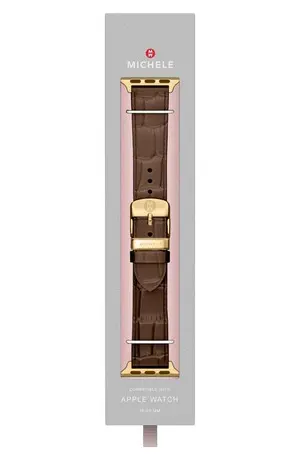 Michele Croc Embossed Leather 20mm Watchband - Brown